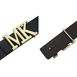 maikun Men's Reversible Leather Dress Belt 1.3" Wide Gold Rotated Buckle Valentine's Day, Black Belt,For Waist Size 32-34''