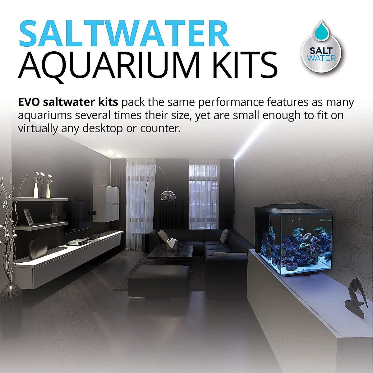 Fluval Evo XII Saltwater Aquarium Kit, 13.5 Gal. – Saltwater Fish Tank with Reef-Capable LED, Efficient 3-Stage Filtration and Seamlessly Integrated Hardware