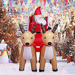 ASTEROUTDOOR 8ft Christmas Inflatable Decorations Outdoor Claus on Sleigh with Two Blow Up Built-in LED Indoor Yard Decor Lighted for Holiday Season, Quick Air Blown, 8 Feet Long, Santa w/Reindeer