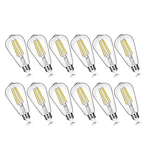 12-Pack Vintage 7W ST58 LED Edison Light Bulbs 60W Equivalent, 850Lumens, 3000K Soft Warm White, E26 Base LED Filament Bulbs, CRI90+, Antique Glass Style Great for Home, Bedroom, Office, Non-Dimmable
