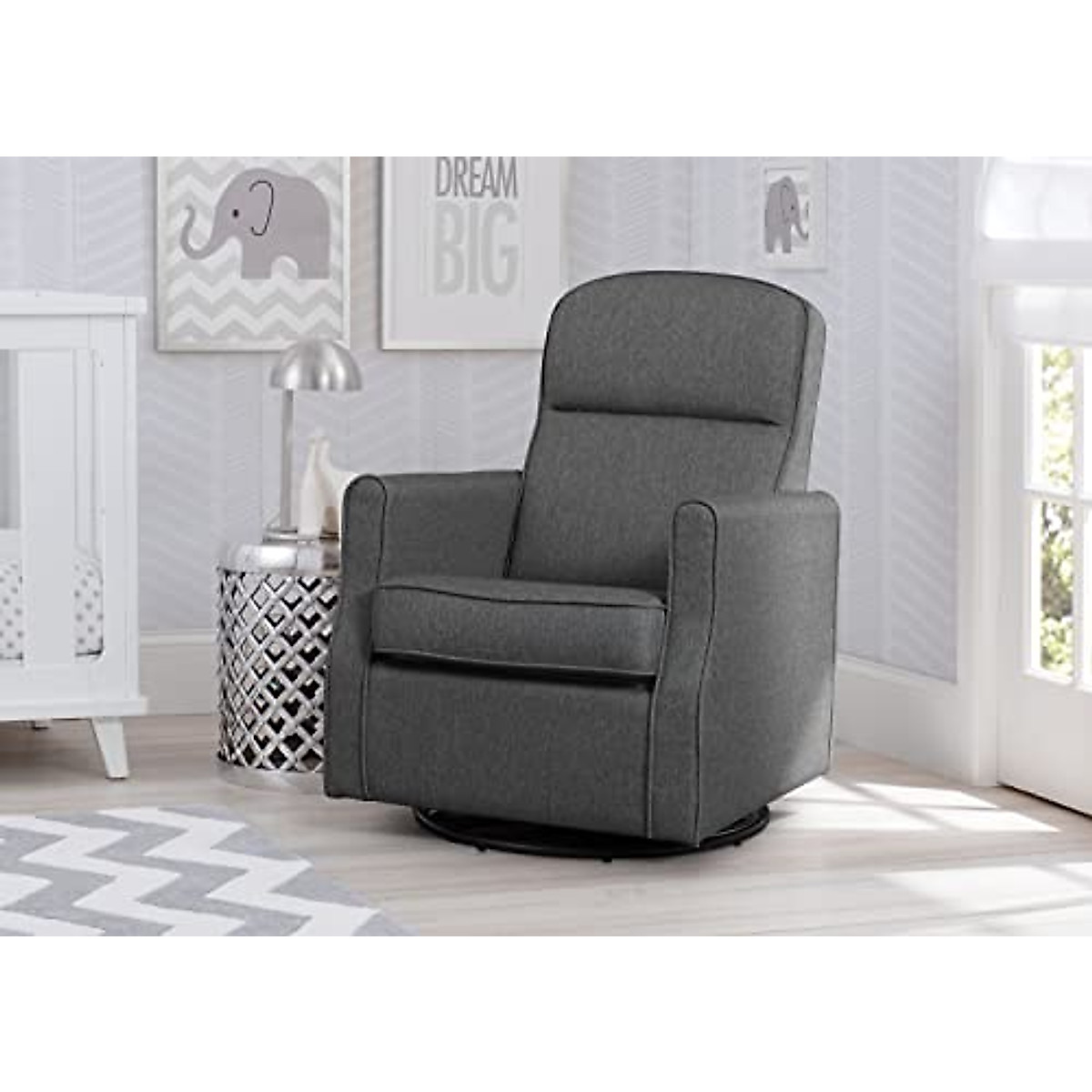 Delta Children Blair Slim Nursery Glider Swivel Rocker Chair, Charcoal