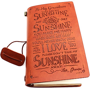Leather Journal – Gifts from Grandpa to Grandson, Birthday, Holiday, Christmas, New Year – 1 Set （sunshine）