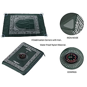 Kellegour 2 Pieces Muslim Travel Prayer Mat,Muslim Prayer Carpet,with Compass Pocket Sized Carry Bag,Muslim Prayer Rug and Attached Compass,Islamic Prayer Rug,Islamic Prayer Pad