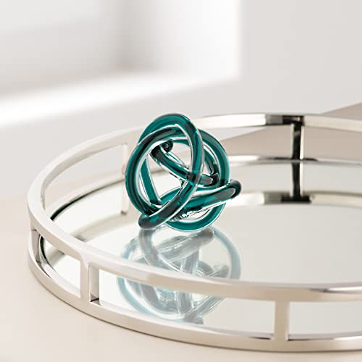 Torre & Tagus Orbit Glass Décor Ball - Abstract Teal Glass Knot for Home Decor on Decorative Books, Modern Room Decor & Office Art Sculpture as Bedroom Decor, Entryway Decor, Shelf Decor, 3" Diameter