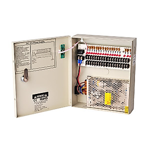 EVERSECU 18 Channel DC12V 10 Amp Reset Fuse CCTV DC Distributed Power Box with AC Plug and Lock for Security Cameras, DVRs, CCTV Power Supply