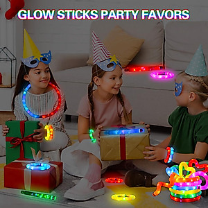 24 pcs Light Up Glow Sticks, LED Pop Tubes Party Favors for Kids 4-8 Glow in The Dark Party Supplies Fidget Toys Tubes for Halloween Birthday Gifts Xmas Stocking Goodie Bags Stuffers Wedding Decor
