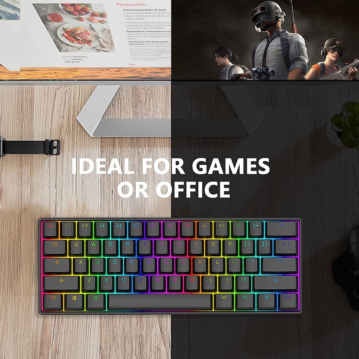VIMUKUN 60% Mechanical Gaming Keyboard,RGB Backlit Wired Ultra-Compact Mini Keyboard, Waterproof 61 Keys Keyboard with Red Switch for Windows Laptop/PC/Mac