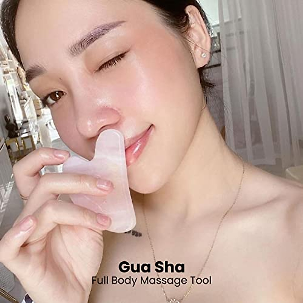 ROSELYNBOUTIQUE Gua Sha Facial Tools Natural Quartz Healing Crystal - Face Massager Guasha Skin Care Tool for Men Women (Rose Quartz)