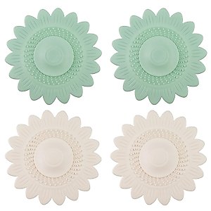 Mewutal 4pcs Drain Hair Catcher Silicone Shower Drain Covers Flower Shape Tub Stopper Floral Bathtub Plugs Shower Drain Protectors Hair Stoppers for Kitchen Sink Bathroom Drain (2 Green and 2 White)