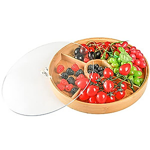 Hedume Bamboo Nuts Storage Platter Tray, Food Serving Tray with 5 Dining Grids, 12 Inches Dessert Fruit Veggie Food Serve Plate Tray for Party, Family Dinner, Holiday and Home Warming