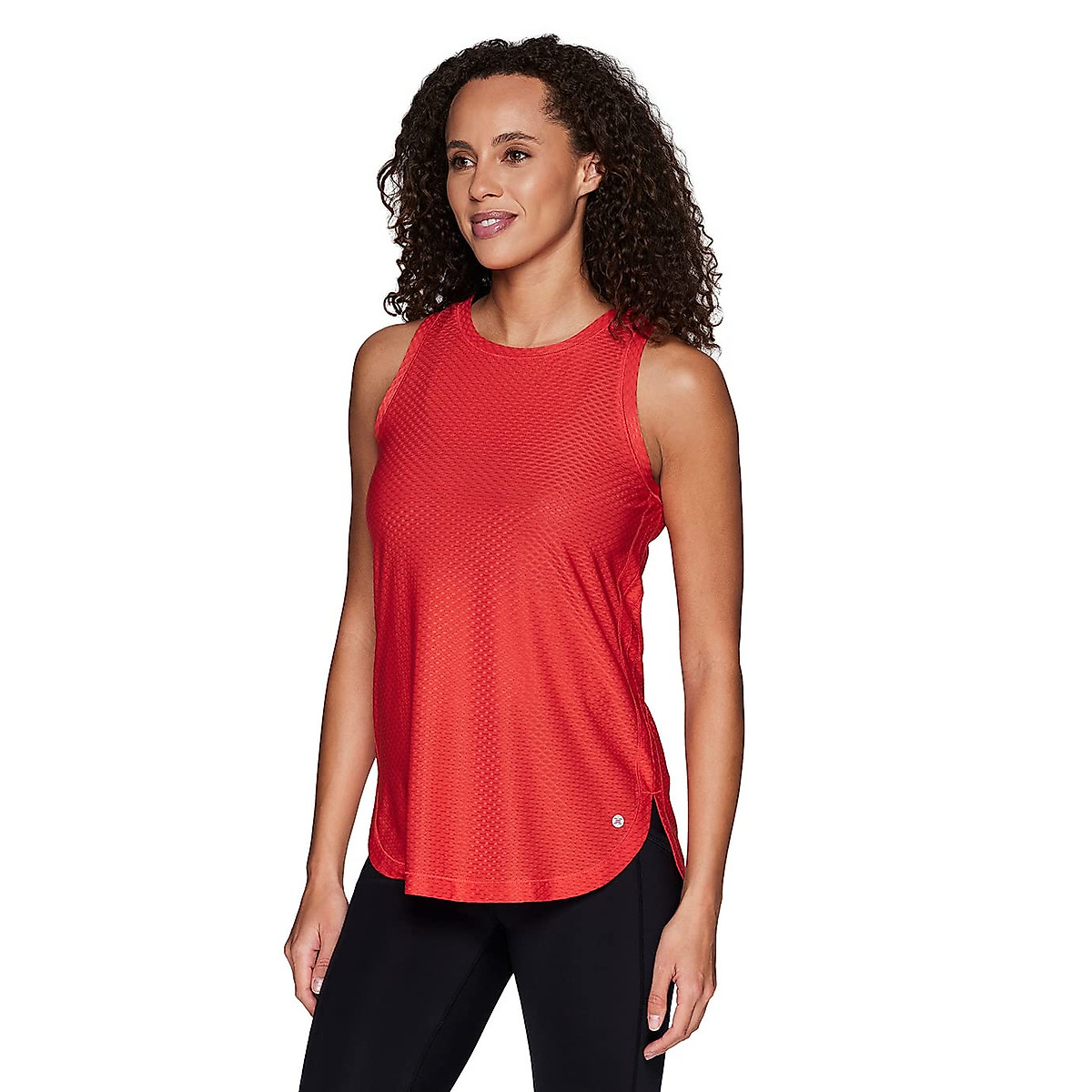 RBX Women's Mesh Tank Top Breathable Keyhole Running Tank Jacquard Mesh Dark Coral M