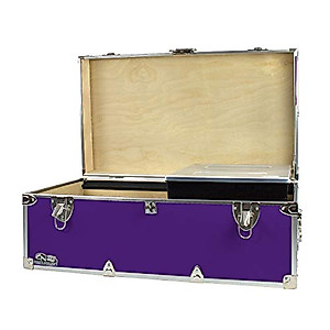 C&N Footlockers Summer Camp Trunk with Organizer Tray - Happy Camper Storage Chest - Available in 20 Colors - 32 x 18 x 13.5 Inches (Purple)