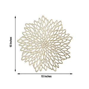 TABLECLOTHSFACTORY 6 Pack | 15" Gold Floral Vinyl Placemats | Non Slip Dining Table Placemats For Wedding Events Birthday Party