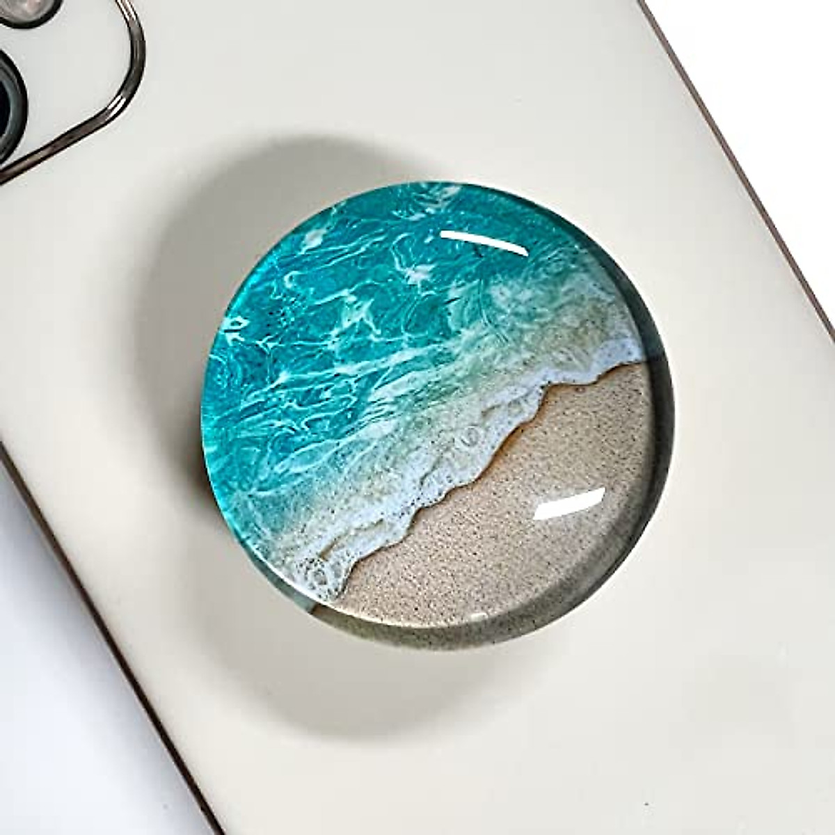 WUYULB Clear Crystal Glitter Collapsible Expandiing Moblile Phone Grip Stand Holder for Smartphones and Tablets Cell Phone Accessory (Blue Ocean Beach)