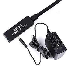 50FT USB 3.0 Extension Cable,Active USB 3.0 Extension Cable A-Male to A-Female,USB 3.0 Extension Cord,with 5V/2A Power Adapter,Compatible Oculus Quest 2 VR, Xbox, PS4 and More, (Black-50Feet)