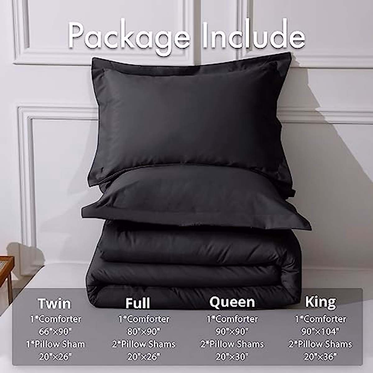 MUXHOMO Queen Comforter Set, Black Comforter for Queen Size Bed, Soft Warm Bedding Set 3 Pieces for All Seasons, 1 Comforter (88"x88") and 2 Pillow Shams (20"x30")