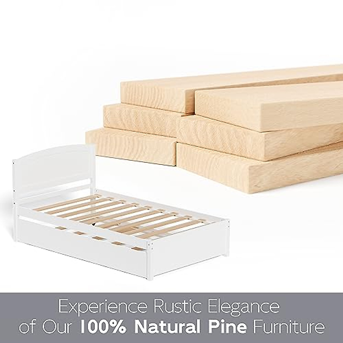 Xilingol Trundle Bed Twin, Solid Wood Bed Frames with Headboard and Wooden Slats Support, Twin Trundle Bed Frame Roll Out, Single Box Bed (No Box Spring Needed), White