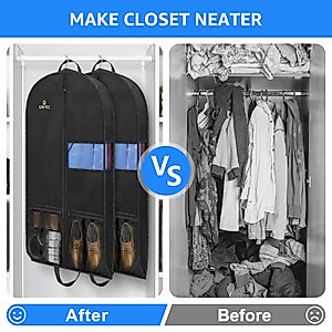 SRFRZ 43" Heavy Duty Garment Bags Suit Bags for Travel Hanging Clothes, 4" Gussetes with Pockets and 2 Handles, Protector for Coat Dress Jacket Shirts