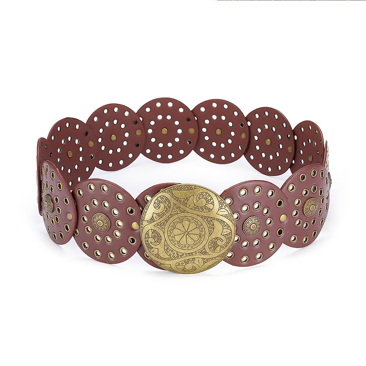 Concho Belts for Women Western Style, Vintage Wide Leather Belt, Circle Whippy Concho Belts, Boho Moroccan Belt Black (Brown, 115cm/45in)