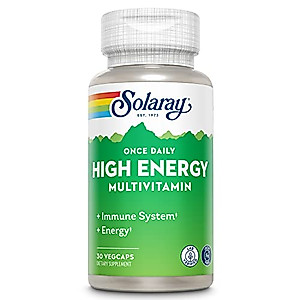 SOLARAY Once Daily High Energy Multivitamin, Iron Free, Immune System and Energy Support, Whole Food and Herb Base Ingredients, Men’s and Women’s Multi Vitamin (30 Servings, 30 VegCaps)