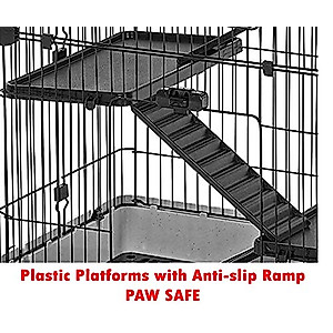 Extra Large Multi-Levels Indoor/Outdoor Small Animal Rabbit Bunny Guinea Pig Hedgehog Ferret Cat Chinchilla Squirrel Habitat Cage with Pull Out Tray Rolling Wheels (32" L x 21" W x 58" H, Black)