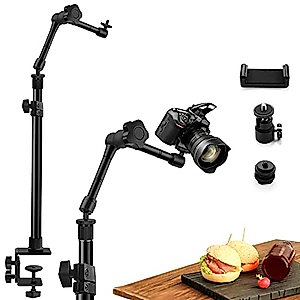 Obeamiu Camera Desk Mount Stand, 11 Inch Magic Arm with 1/4" Screw Thread, 15.5-25.5 Inch Tabletop Clamp Mount Stand for DSLR Camera Rig/Ring Light/Self Broadcasting /Live Streaming/Online Working