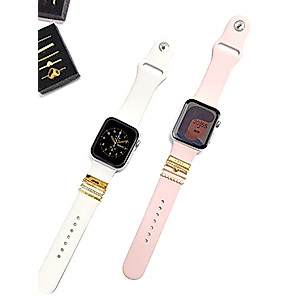 5Pcs Charms for Apple Watch band 41mm 45mm 40mm 44mm 38mm 42mm Women,Diamond+Metal Jewelry Decorative Ring Loops For iWatch series 8 7 6 5 4 3 2 se,Galaxy watch 5/4,Silicone strap Charm Accessories