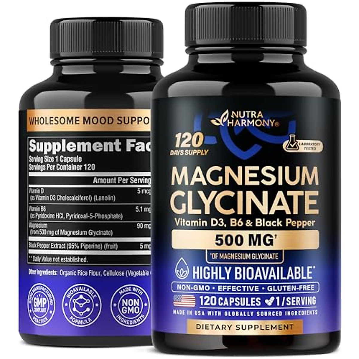 Magnesium Glycinate 500 mg - Chelated Supplement - 98% High Absorption - Support for Sleep, Muscle & Heart Health - Made in USA, Lab Tested & Non-GMO - 120 Capsules