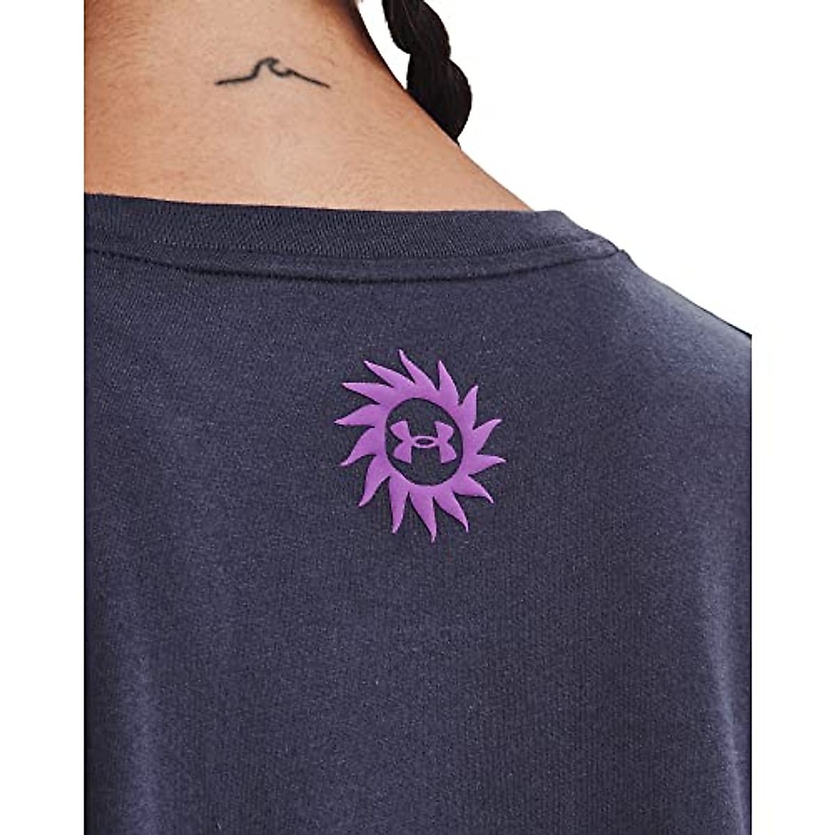 Under Armour Women's Standard Grovey Wordmark Short Sleeve T-Shirt, (558) Tempered Steel / / Lunar Purple, Large