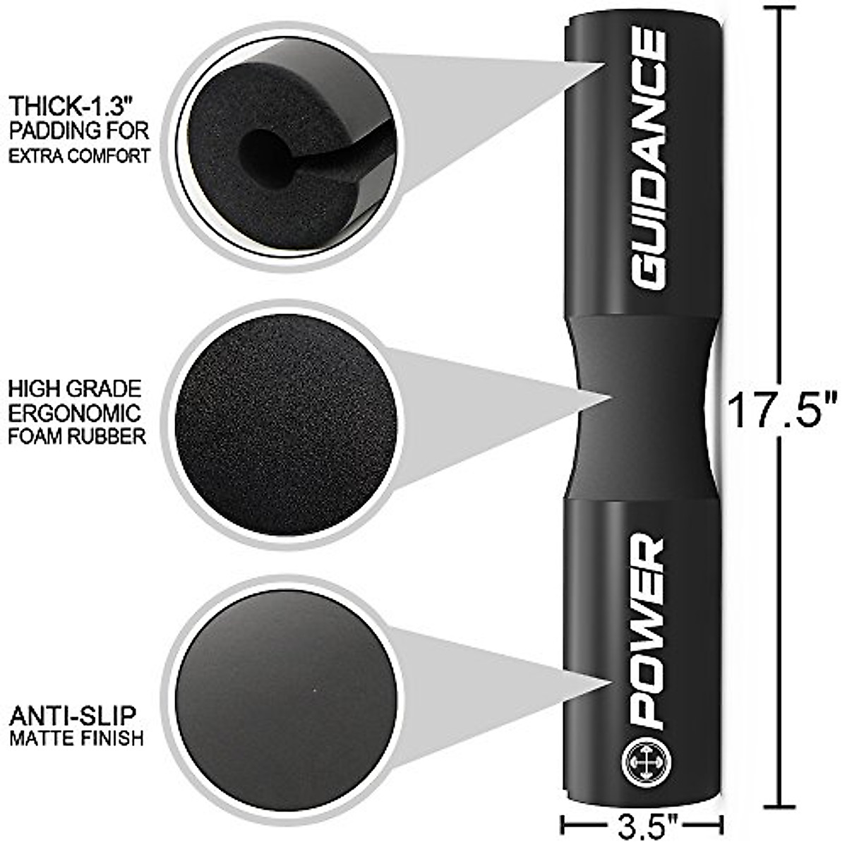 POWER GUIDANCE Barbell Squat Pad - Neck & Shoulder Protective Pad - Great for Squats, Lunges, Hip Thrusts, Weight Lifting & More - Fit Standard and Olympic Bars Perfectly