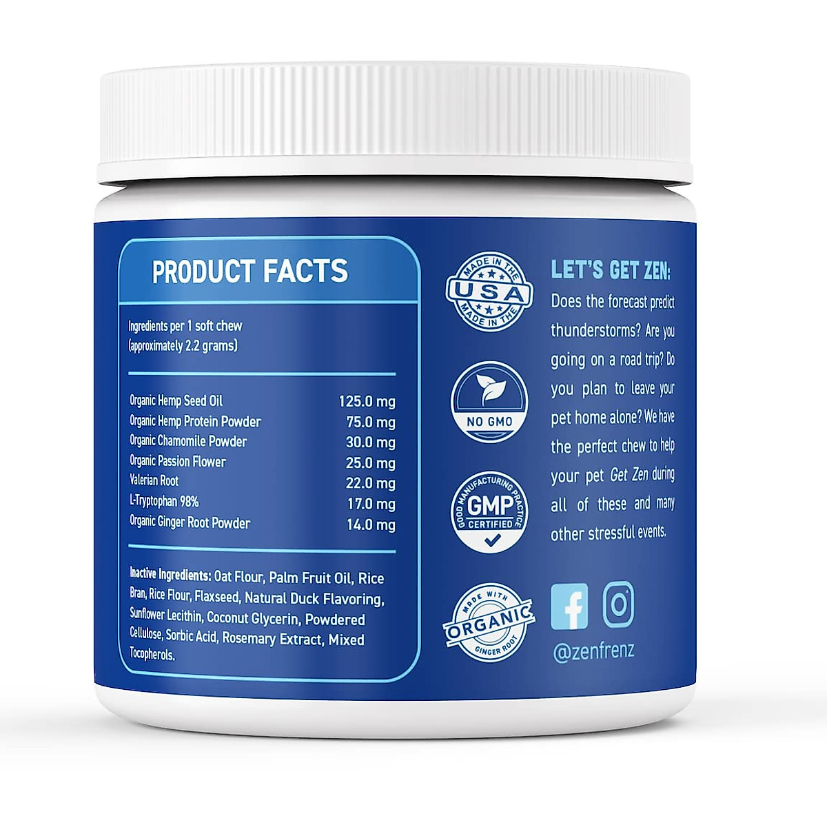 Zen Bites - Calming Chews for Pets - 120 Count - Organic Hemp Treats for Dogs & Cats - Stress Relief - Promotes Relaxation - Thunderstorms - Fireworks - Travel Friendly