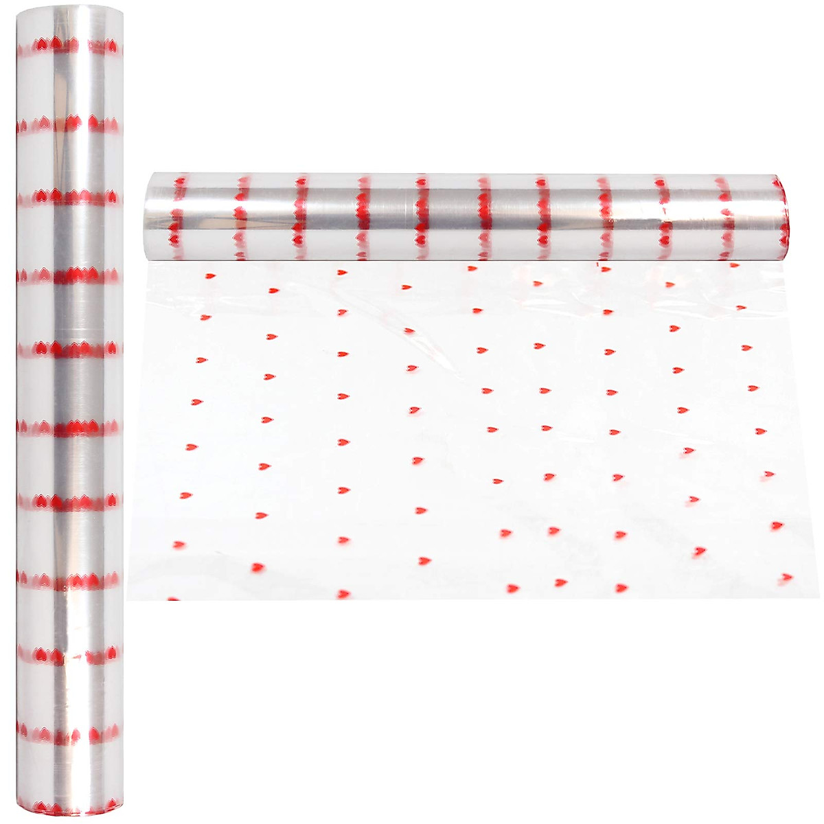 Cellophane Wrap Roll with Hearts | 100’ Feet Long X 16” Inch Wide | 2.3 Mil Thick Crystal Clear Cello with Hearts | Gifts, Baskets, Flowers, Treats, Cellophane Wrapping Paper| Hearts Design Cellophane for Birthdays, Holidays, Graduations |by Anapoliz