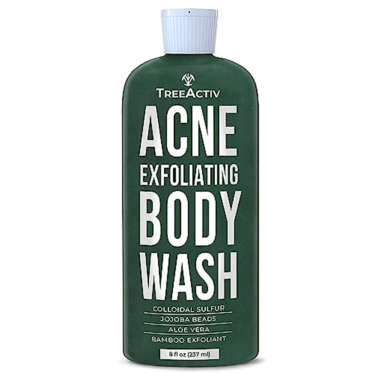 TreeActiv Acne Exfoliating Body Wash, 8oz, Foam Cleanser for All Skin Types, Sulfur, Aloe Vera, Jojoba Beads