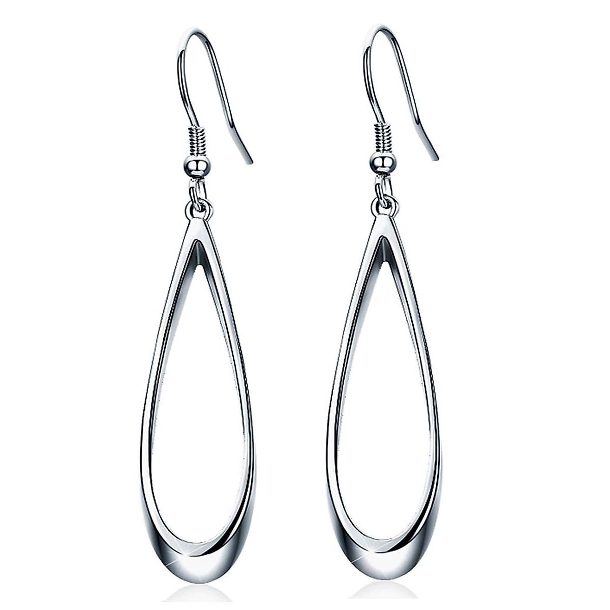 Sterling Silver Dangle Earrings, White Gold Plated Teardrop Silver Drop Earring for Women
