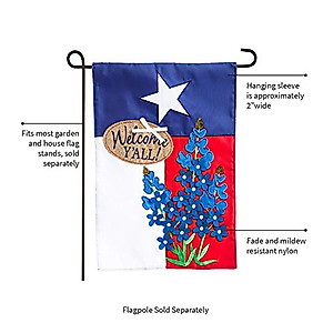 Evergreen Welcome Y'All Texas State Garden Size Flag Bluebonnets | 3D Applique & Double Sided Stitched | 18-in x 12.5-in | Lone Star | Welcome Outdoor Home Décor Lawn Yard Patio Deck Porch