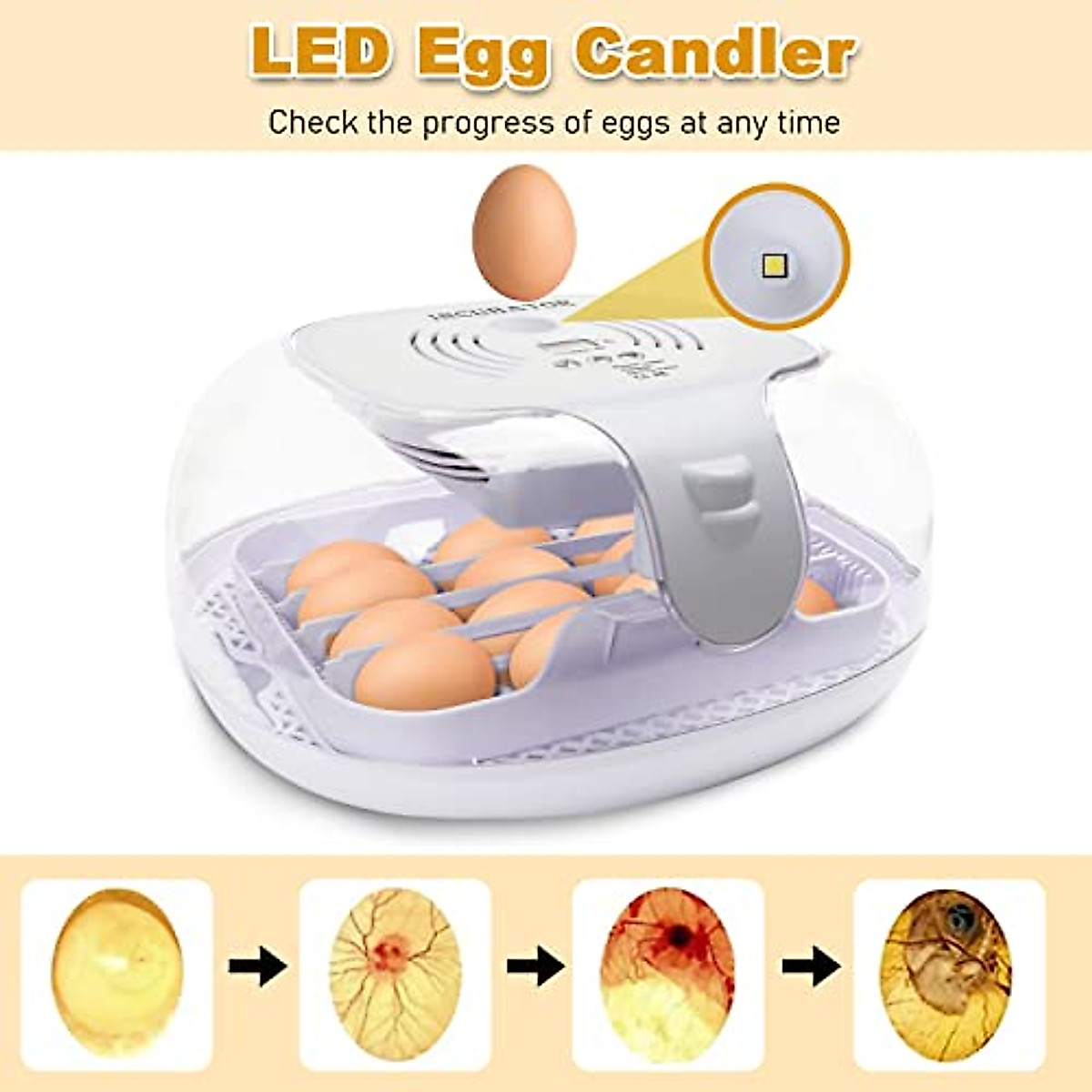 16 Eggs Incubators for Hatching Eggs with Temperature Control, Egg Candle Automatic Egg Turner Poultry Incubators for Hatching Chickens, Ducks, Quails