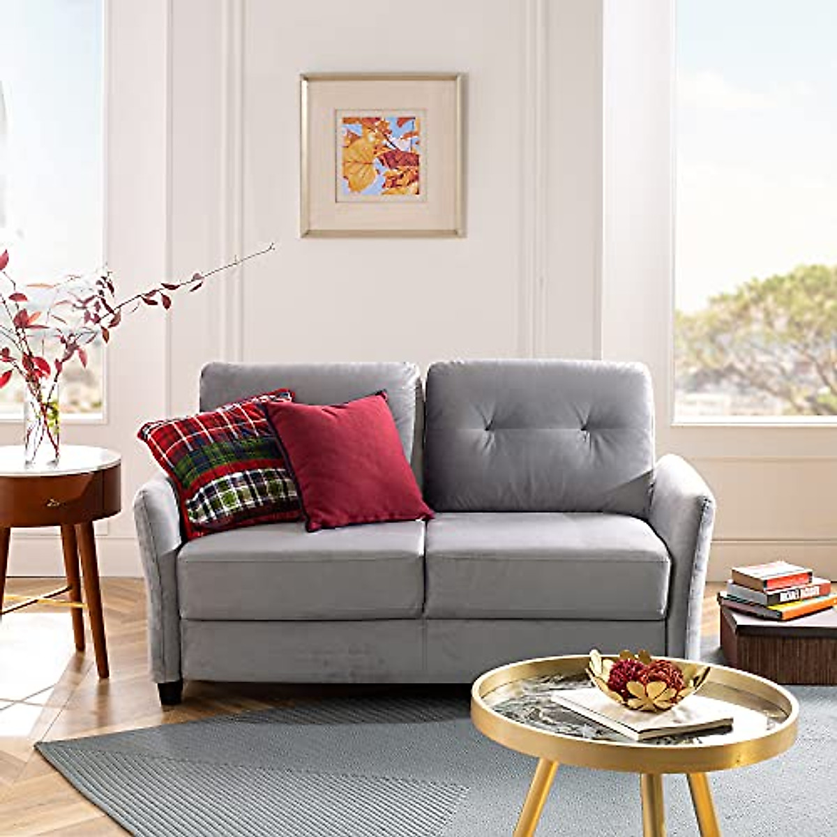 ZINUS Ricardo Velvet Loveseat Sofa / Easy, Tool-Free Assembly, Grey Velvet