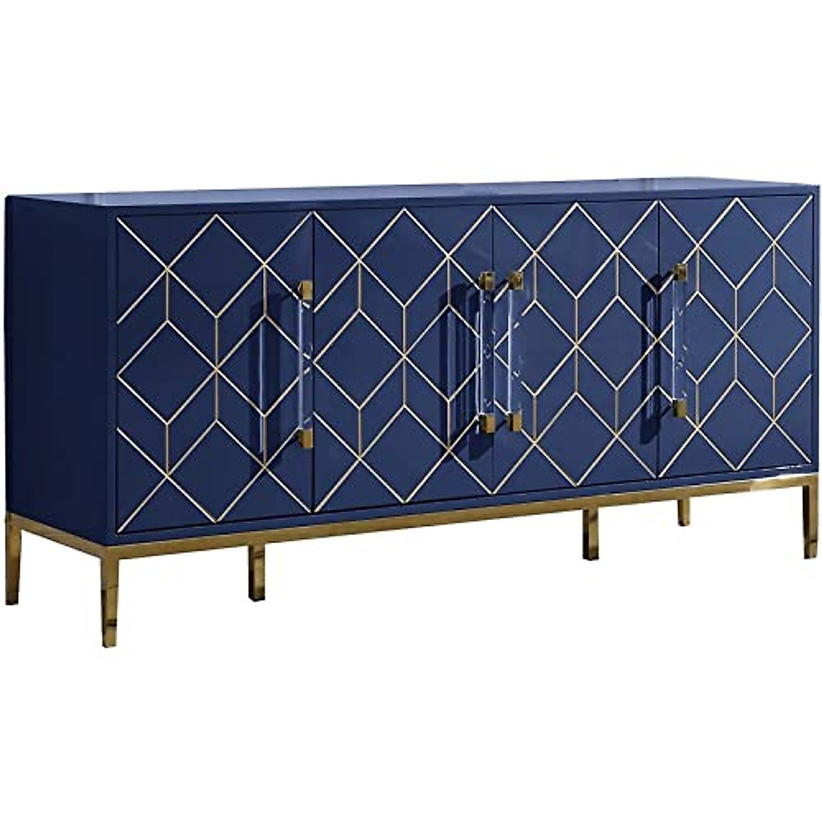 Best Master Furniture Thorne High Gloss Lacquer Sideboard/Buffet with Gold Trim, Navy Blue