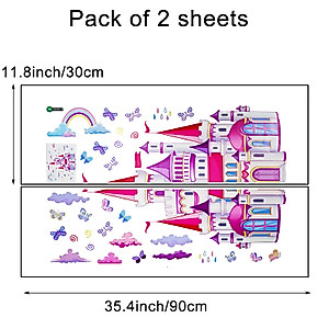Pinenjoy Cartoon Castle Wall Decal Colorful Rainbow Clouds Butterfly Wall Stickers 39x30inch Fantasy Removable Self-Adhesive Vinyl Wall Clings for DIY Girls Bedroom Nursery Classroom Living Room