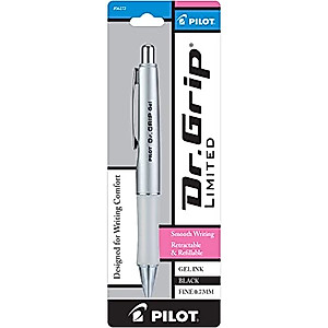 PILOT Dr. Grip Limited Refillable & Retractable Gel Ink Rolling Ball Pen, Fine Point, Metallic Platinum Barrel, Black Ink, Single Pen (36272)