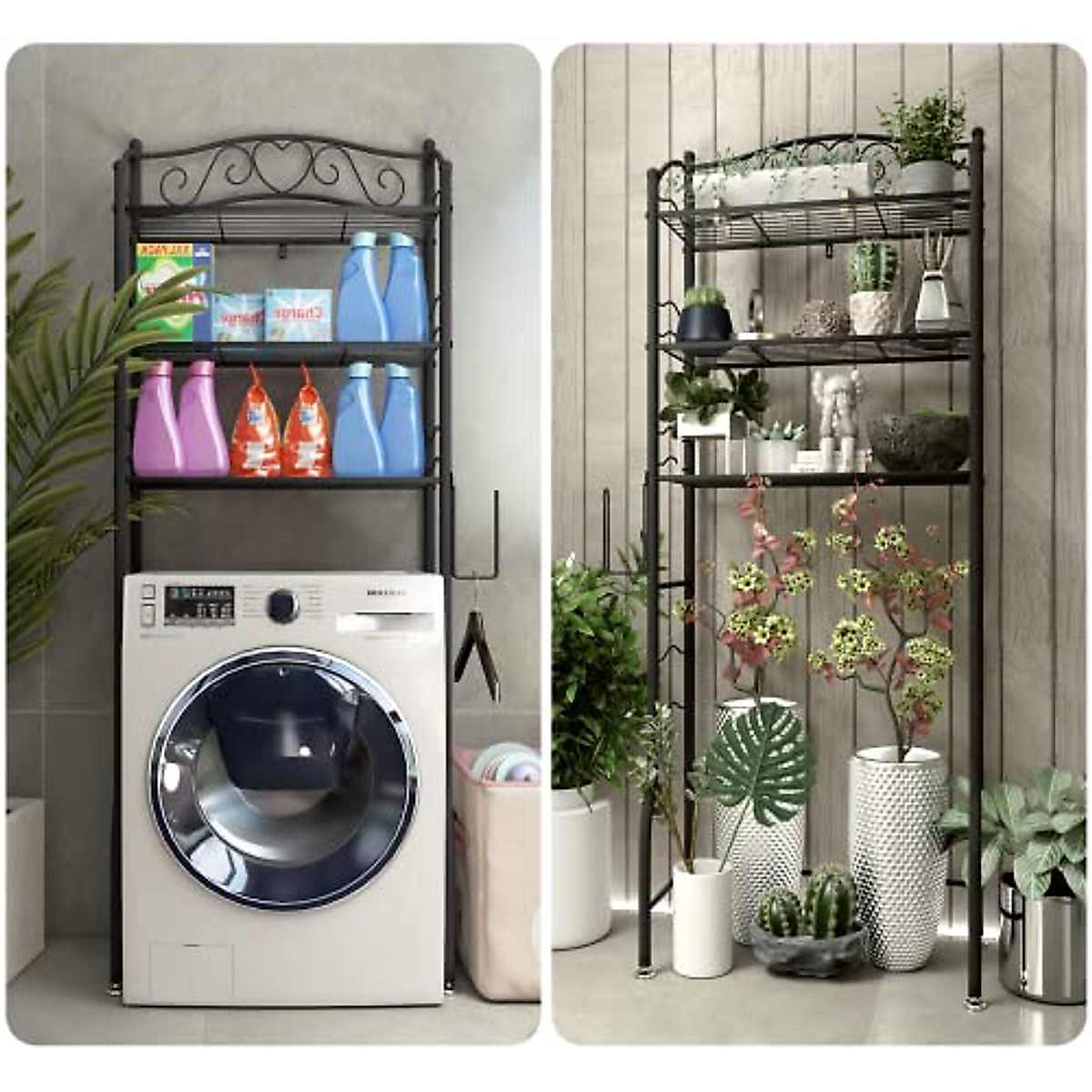 YADOOLIFE Over-The-Toilet Storage Toilet Rack, Behind The Toilet Racks, 3-Tier Bathroom Shelves, Stand Over Toilet Rack, Free Standing Restroom Space Saver, Metal, Black