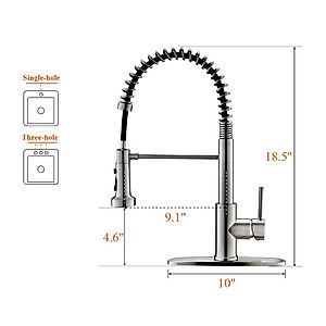 RULIA Kitchen Faucet, Kitchen Sink Faucet, Sink Faucet, Spring Pull-Down Kitchen Faucets, Bar Kitchen Faucet, Brushed Nickel, Stainless Steel, RB1027