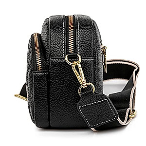 Camera Crossbody Bag for Women Genuine Leather Wide Strap Shoulder Bag Purse Trendy Design Camera Purse Crossbody Top Zip