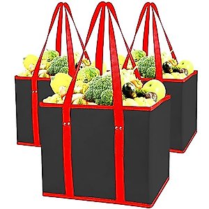 musbus 3-Pack Reusable Grocery Bags Foldable Tote bulk with Reinforced Handles Shopping Bags for Groceries Heavy Duty Large Kitchen with Waterproof Coating Black