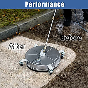 JANZ 16" Pressure Washer Surface Cleaner with 4 Wheels, Stainless Steel Housing, 1/4" Quick Plug, 2 Extension Wand Attachments, 2 Replacement Nozzles and 3 Spray Nozzles, 4000 PSI