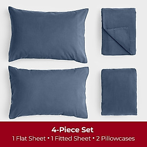 Mellanni Flannel Cotton Full Size Bed Set - Double Brushed for Extra Softness & Comfort - Luxury Lightweight Blue Sheets Set - Deep Pocket Fitted Sheet up to 16 inch - 4 PC Set (Full, Blue)