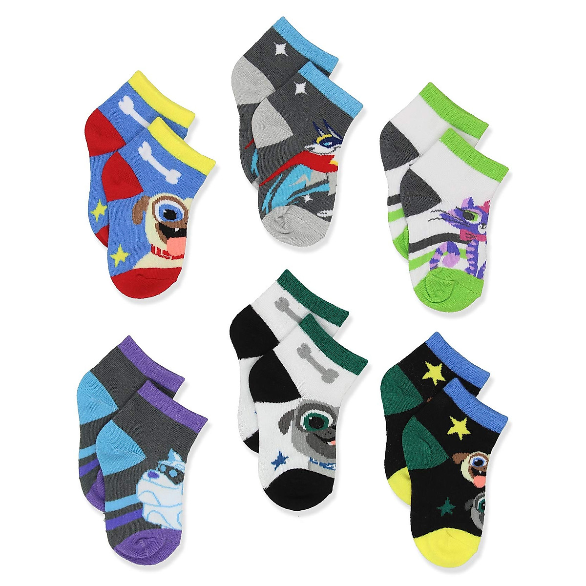 Puppy Dog Pals Toddler Boys Girls 6 pack Quarter Socks Set (X-Small (2T-4T), Multi)