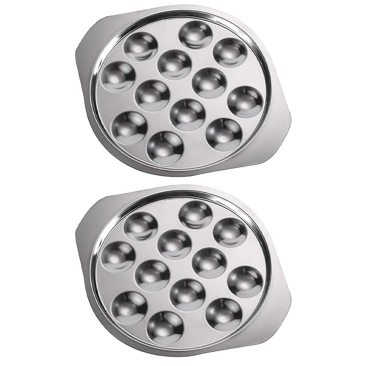 YARNOW 2pcs Stainless Steel Escargot Plates Dishes 12 Compartment Holes Escargot Baking Dishes for Snail BBQ Mushroom Silver