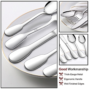 40-Piece Silverware Set for 8, E-far Stainless Steel Flatware Cutlery Set with Design Handle, Modern Metal Tableware Eating Utensils for Kitchen Restaurant Wedding, Mirror Polish & Dishwasher Safe