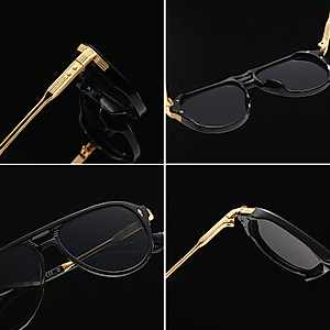 AIEYEZO Retro Aviator Sunglasses for Men Women Classic Military Pilot Sun Glasses 70s Vintage Shades (Black/Gold)